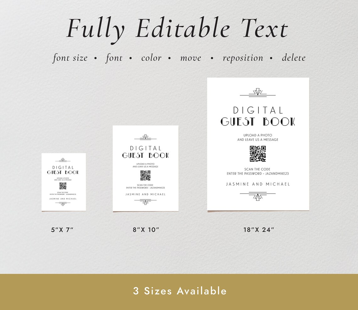 Gatsby Digital Guest Book Sign QR Code Guest Book Online | Etsy