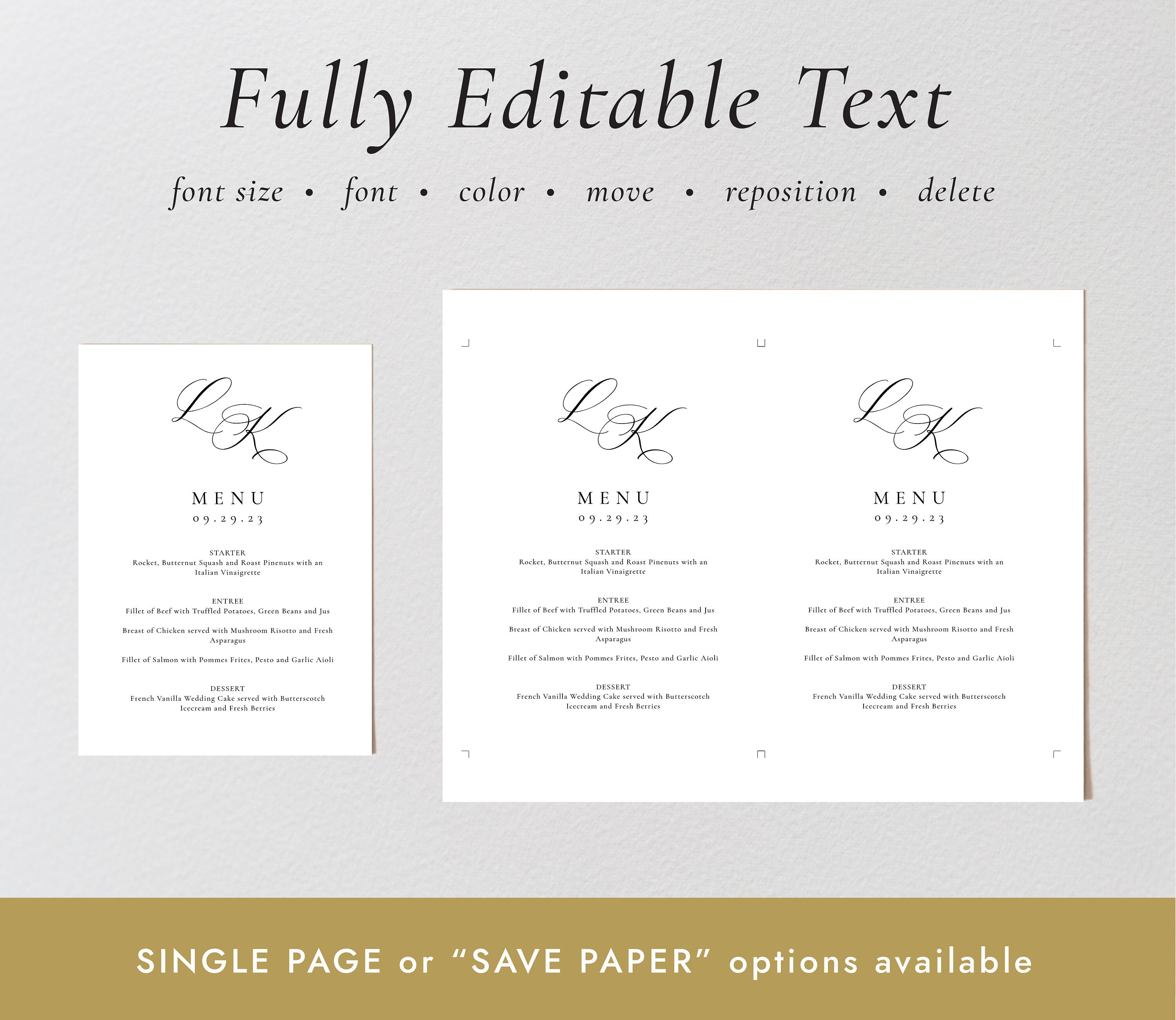 Calligraphy Monogram Menu Template Card Elegant Initials - Etsy