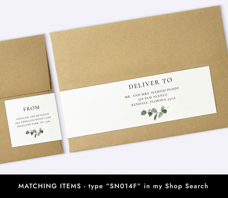 Eucalyptus Wrap Around Envelope Label Template Rustic Wrap | Etsy
