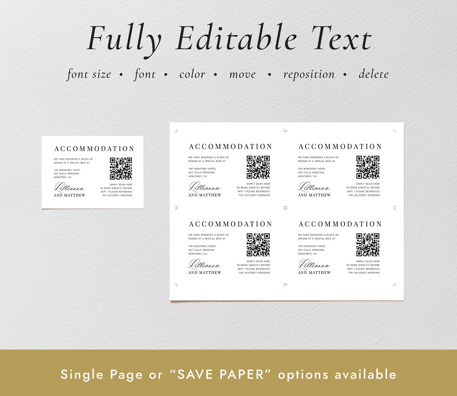 Accommodations Card With QR Code, Elegant Script Wedding Hotel ...