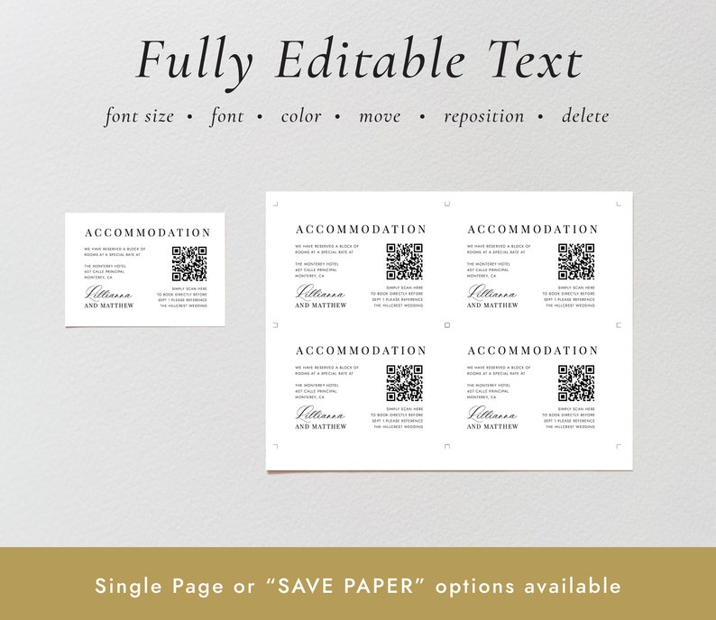 Accommodations Card With QR Code Elegant Script Wedding Hotel | Etsy