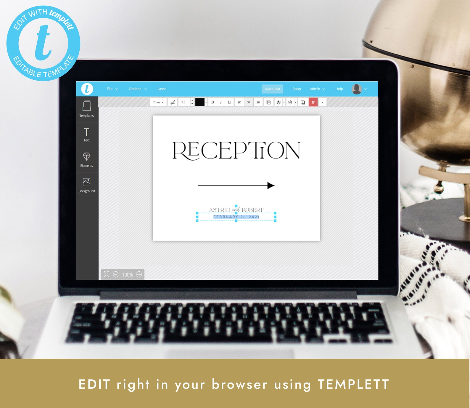 Reception This Way Sign, Modern Luxe Wedding Reception Printable ...