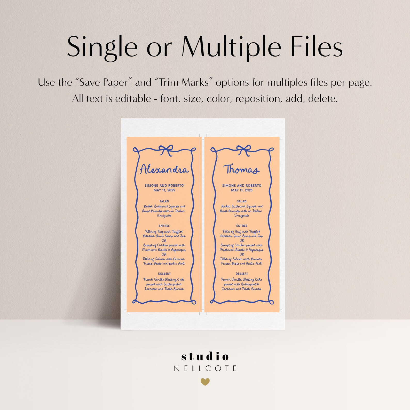Guest Name Wedding Menu Template, Whimsical Named Menu With Wavy Ribbon ...
