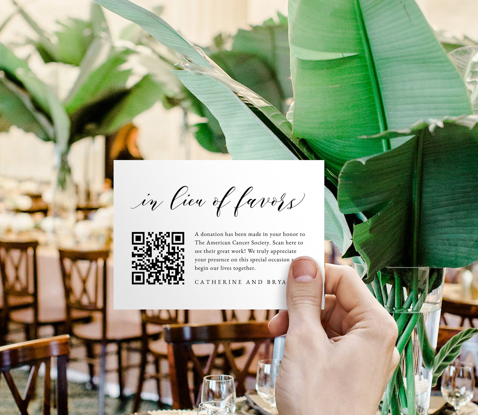 Calligraphy Charity Donation Card With QR Code in Lieu of - Etsy
