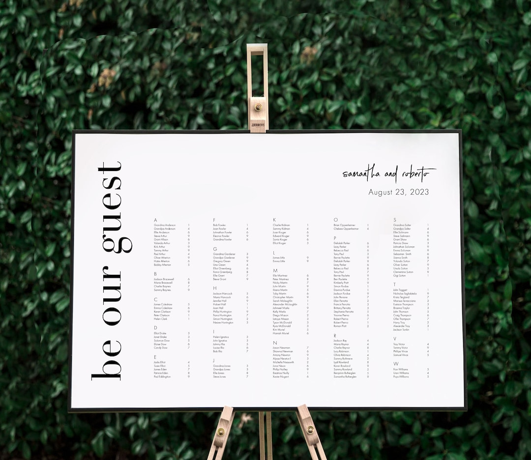 Modern Bold Alphabetical Seating Chart Template, Minimalist Script ...