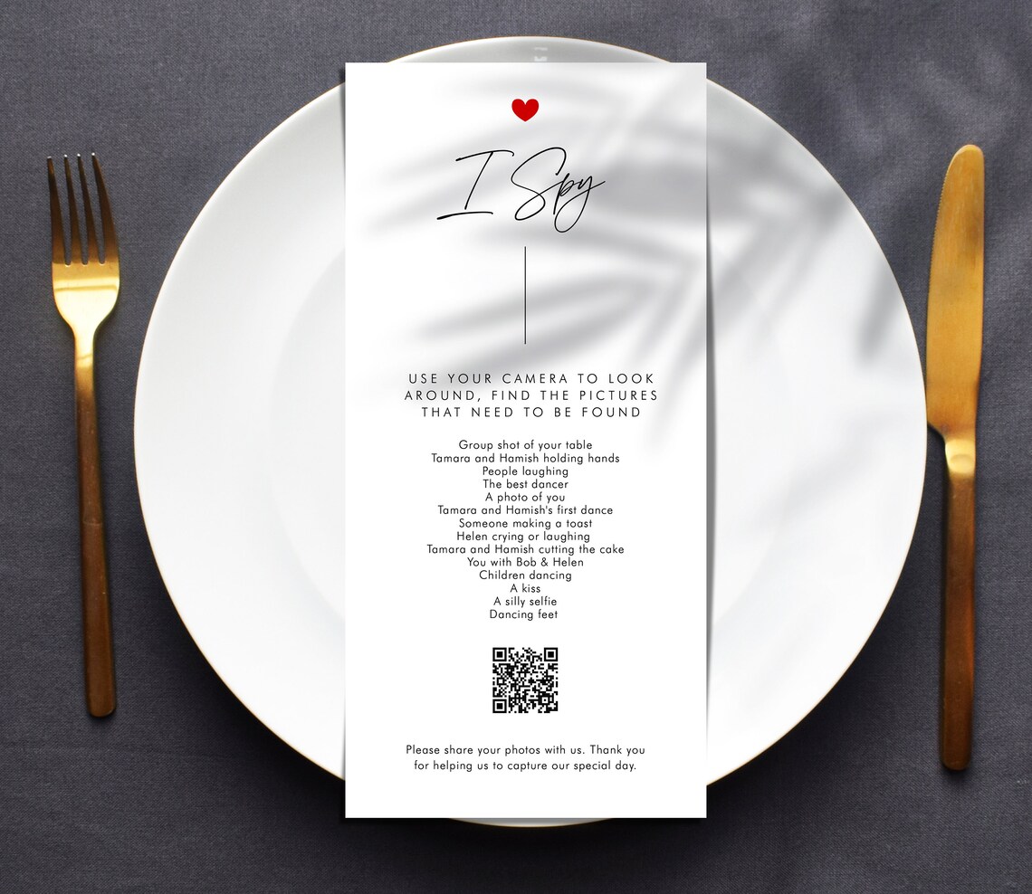 Modern Heart I Spy With QR Code Guest Photo Sharing Wedding - Etsy