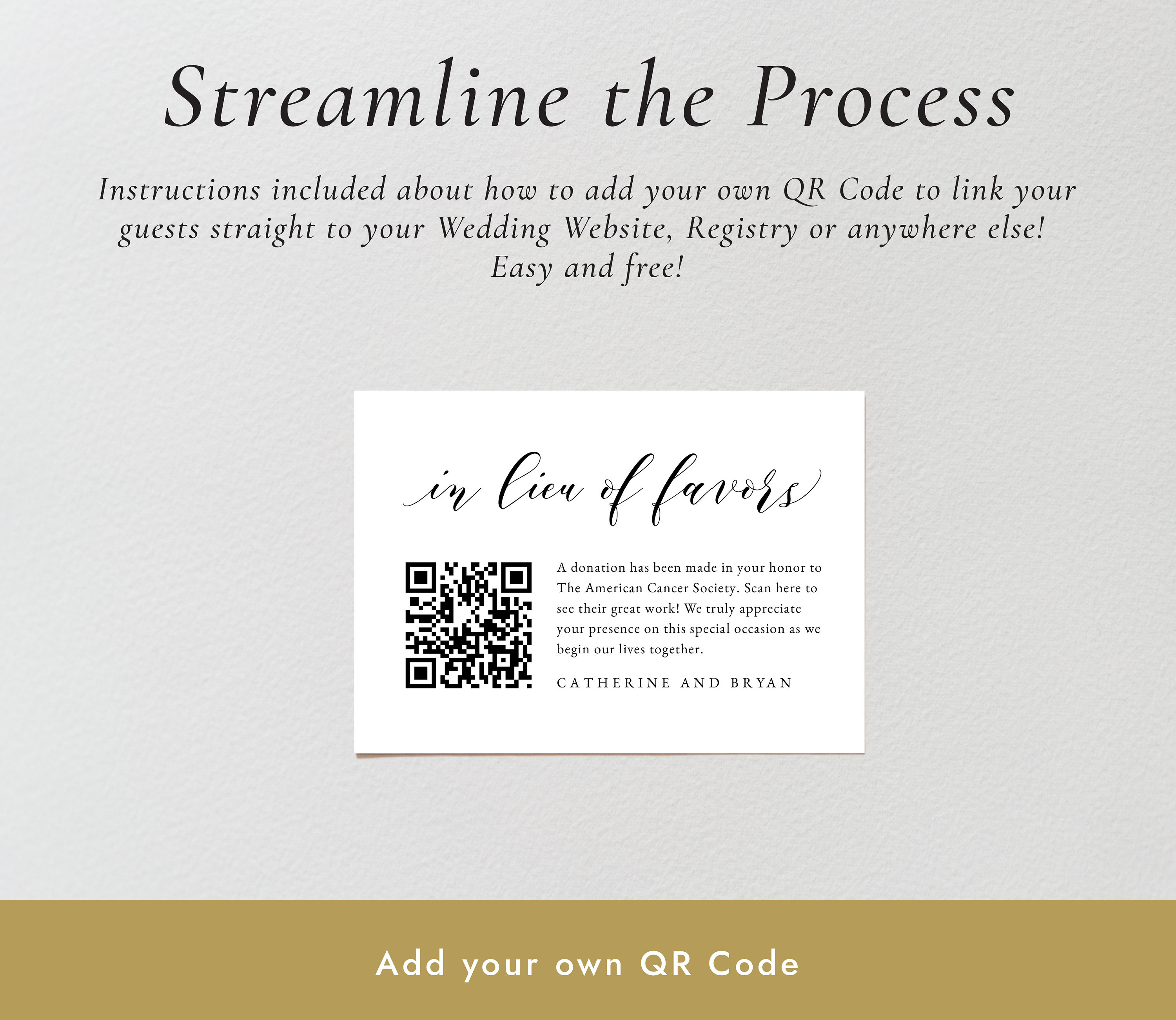 Calligraphy Charity Donation Card With QR Code in Lieu of - Etsy