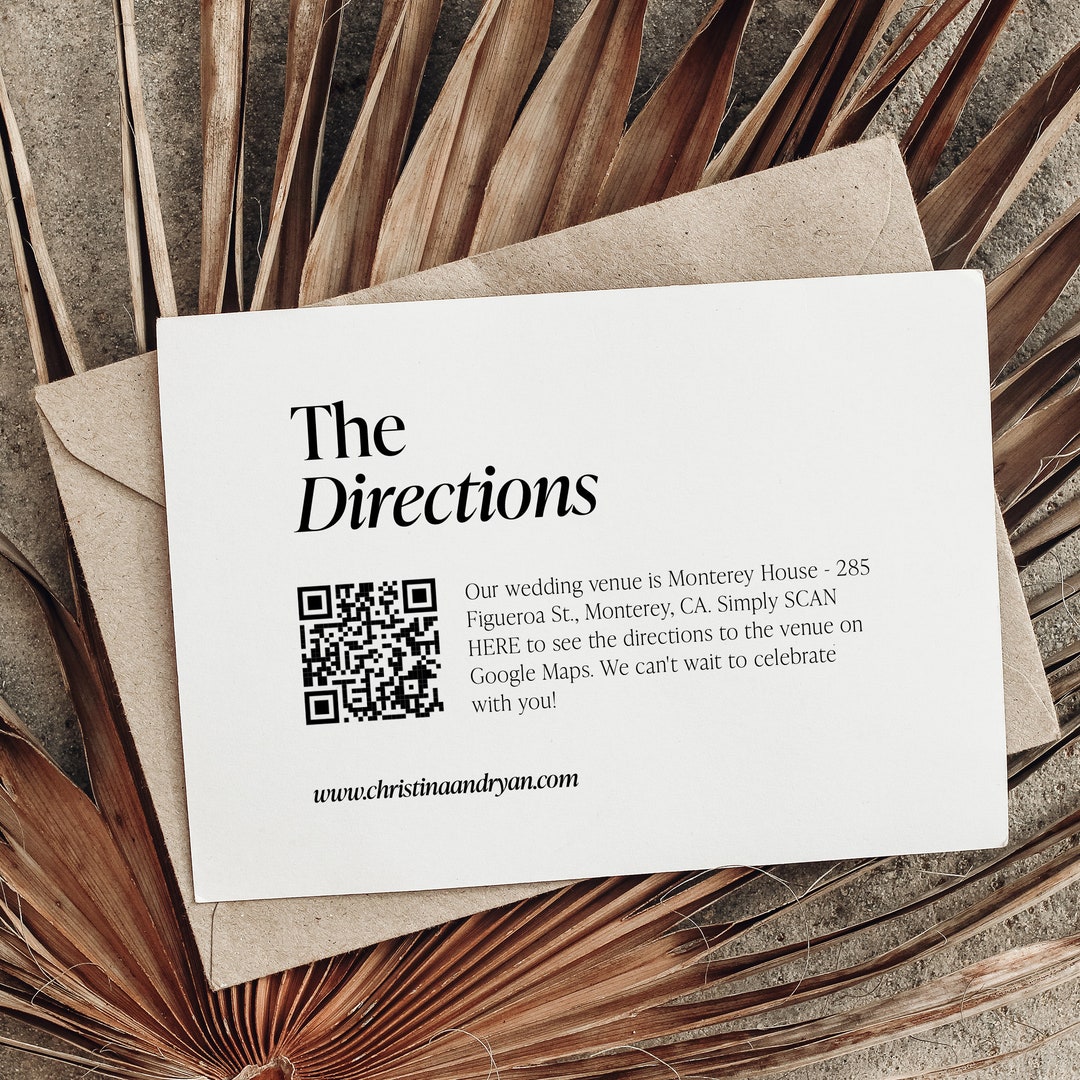 Ultra Minimalist Directions Card With QR Code Printable - Etsy