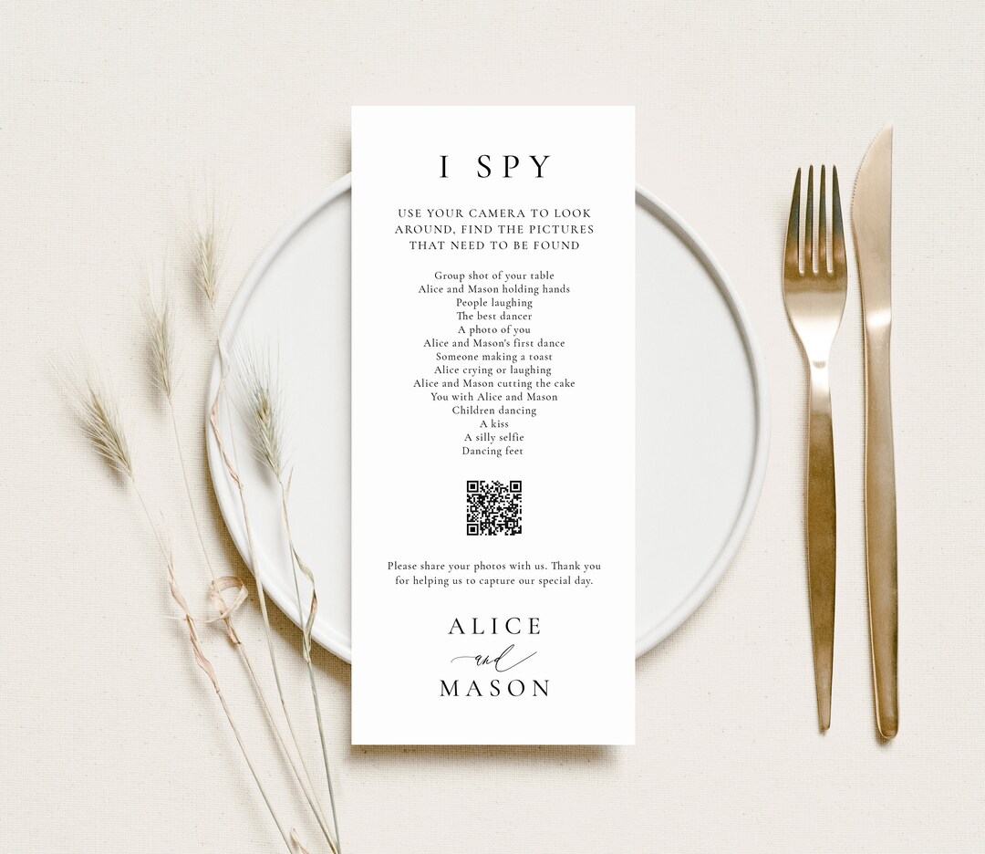 I Spy With QR Code, Classic Minimalist, Guest Photo Sharing, Wedding ...