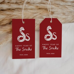 Whimsical Kids Year of the Snake Gift Tag, Modern Happy Chinese New ...