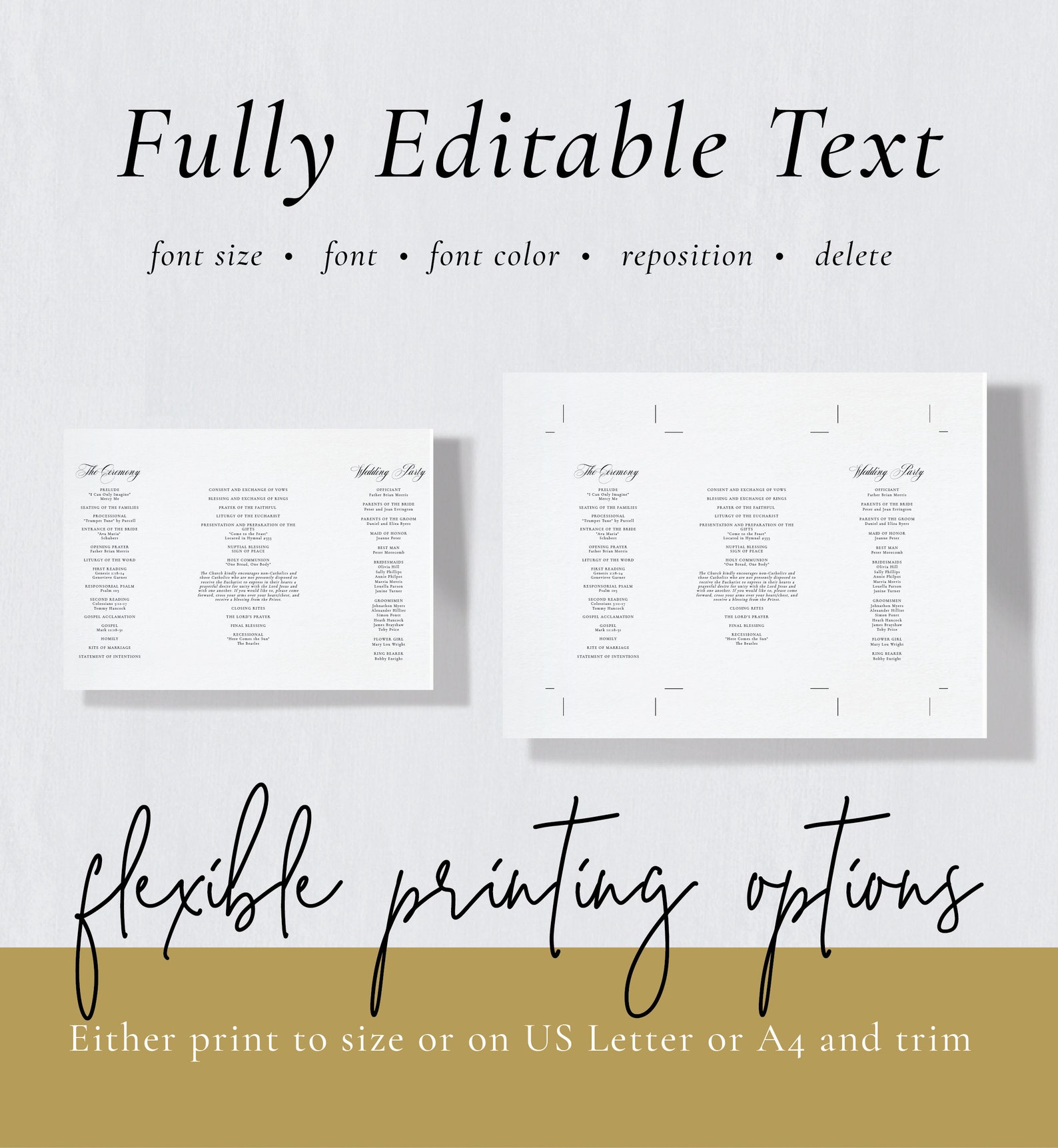 Gatefold Wedding Program Template Double Fold Program | Etsy