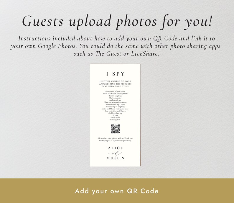 I Spy With QR Code Classic Minimalist Guest Photo Sharing - Etsy