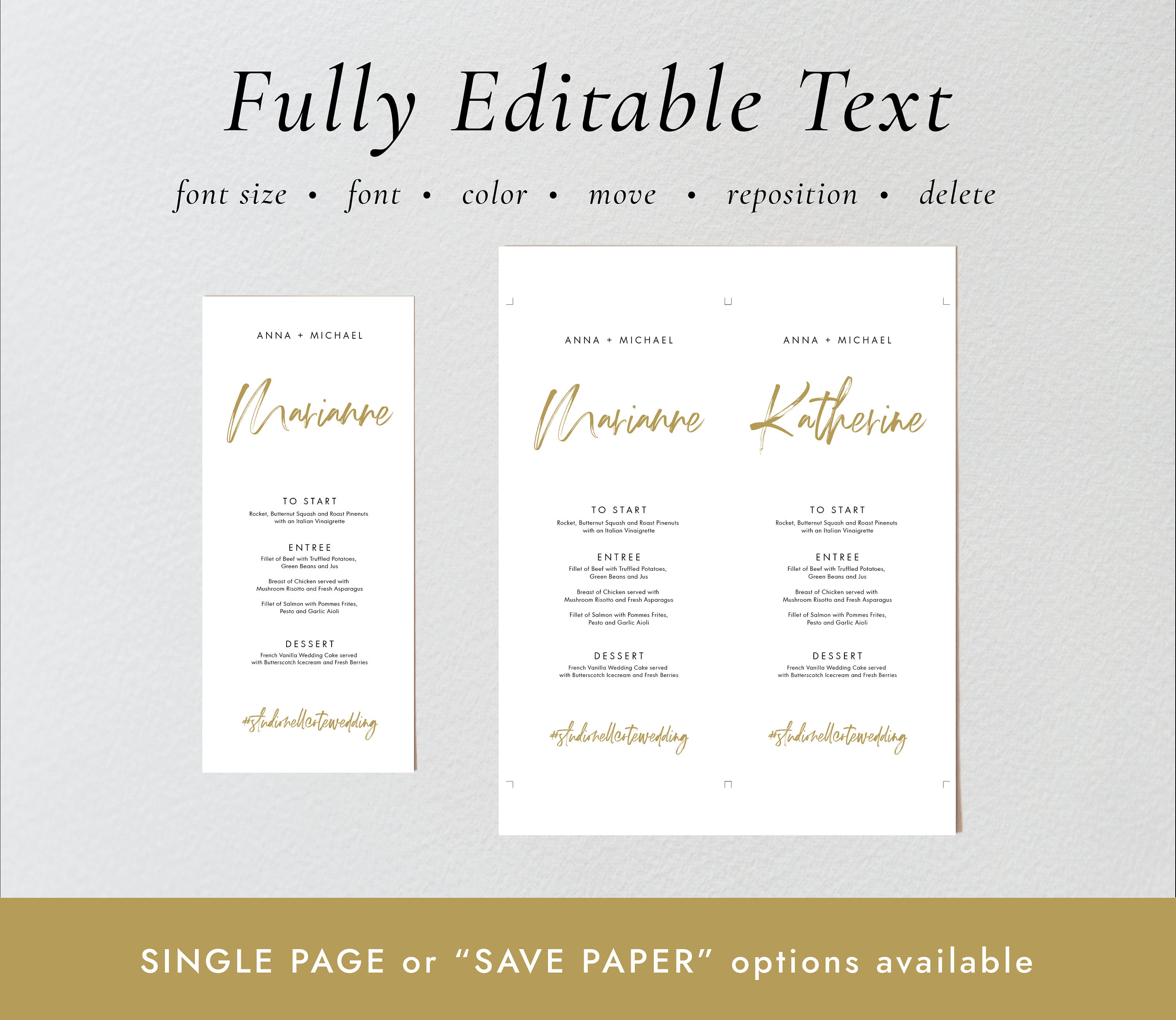 Gold Guest Name Wedding Menu Template Place Card Menu Modern - Etsy