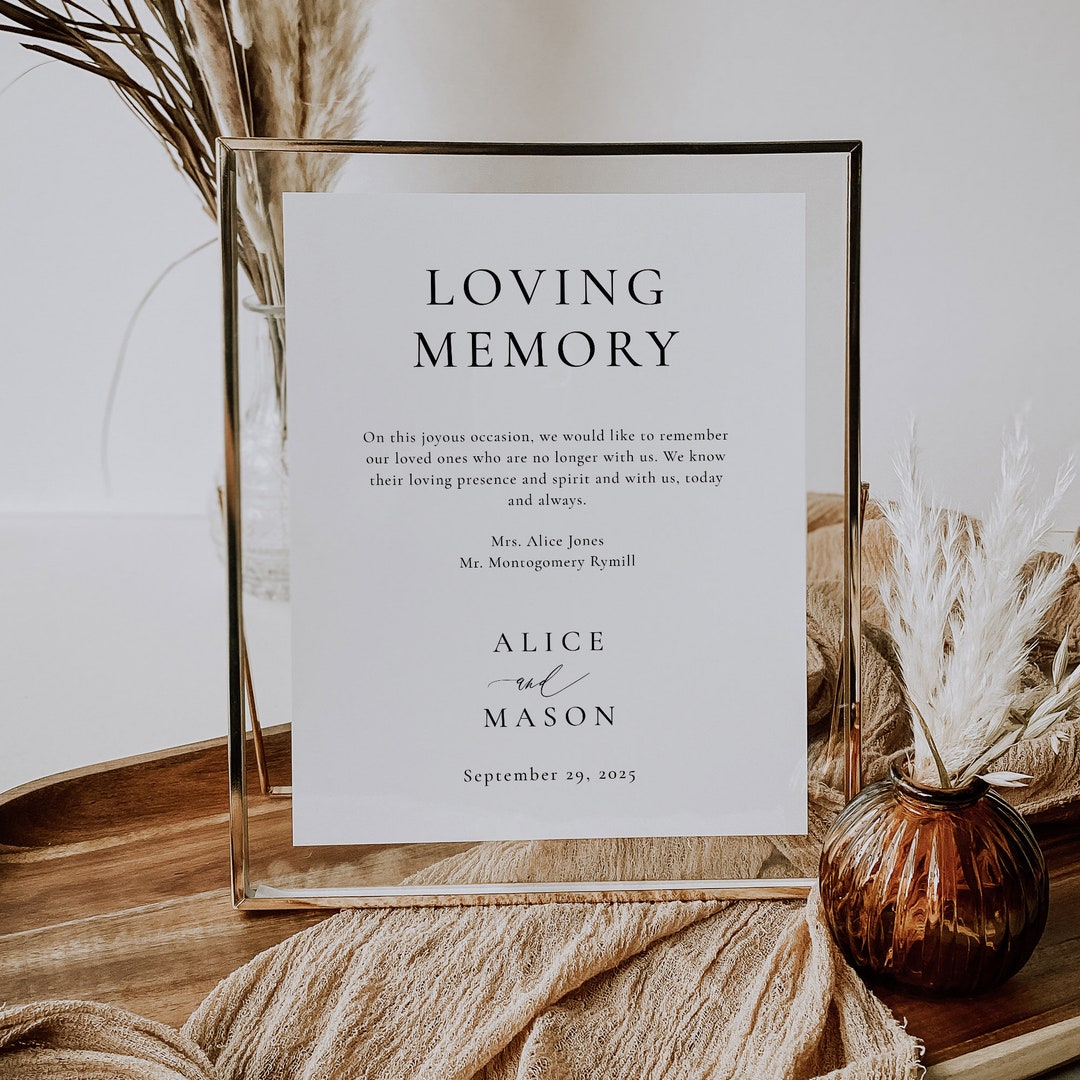 In Loving Memory Sign Template, Classic Minimalist Wedding Signage ...