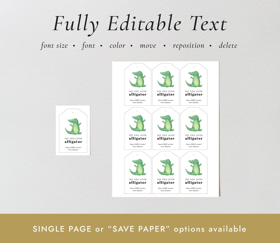 See You Later Alligator Gift Tags End of School Favor Tags - Etsy