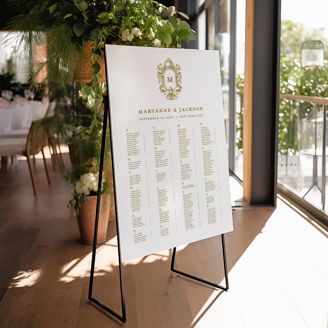 Alphabetical Rococo Seating Chart Template, Hand Drawn Frame Seat Plan ...
