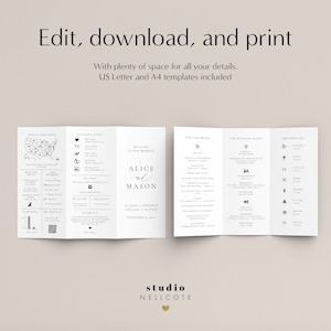 Wedding Infographic Tri Fold Program, Wedding Schedule, Wedding Icons, Order of Events, Fun ...