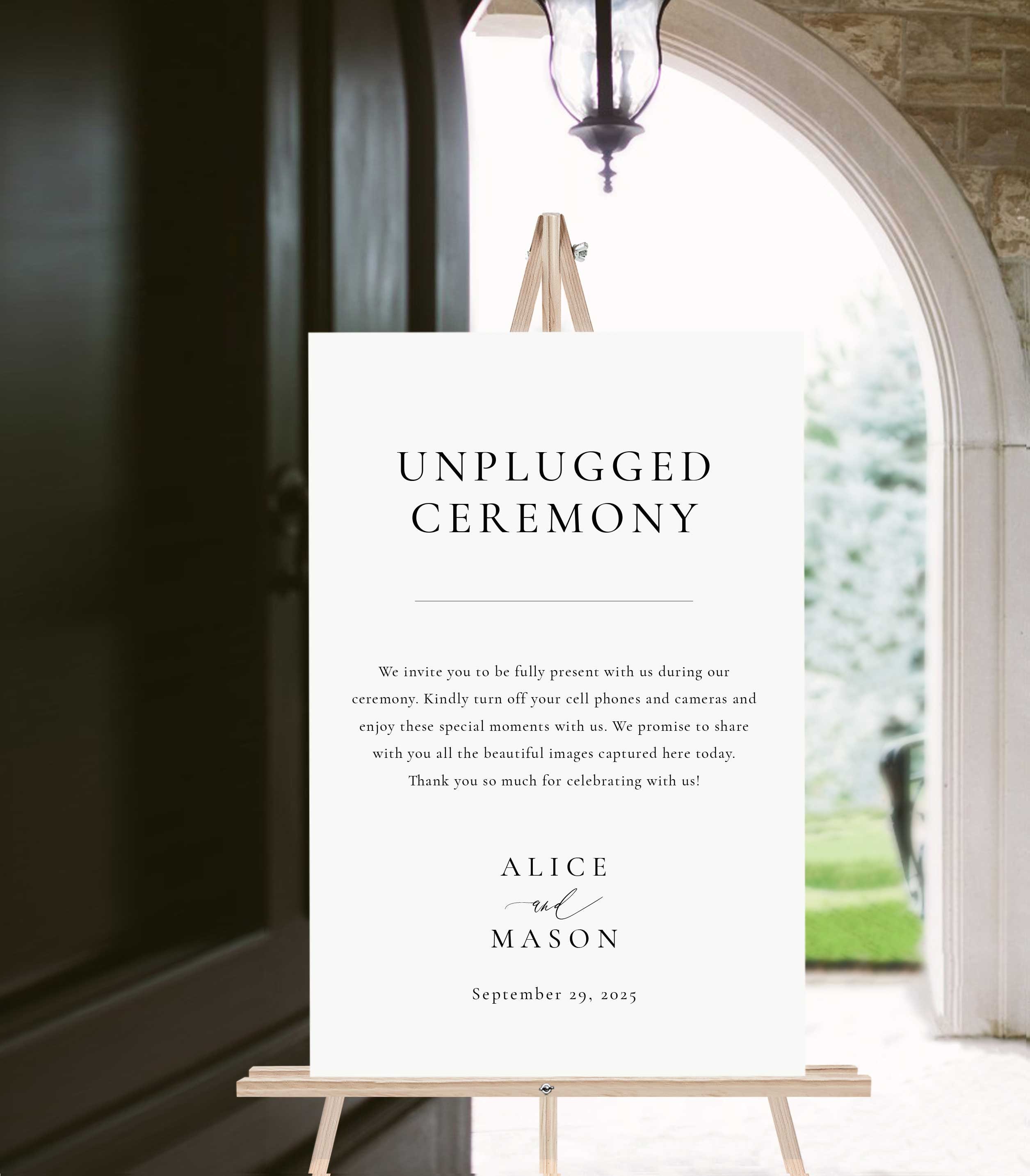Unplugged Wedding Sign, Classic Minimalist Script Unplugged Ceremony ...