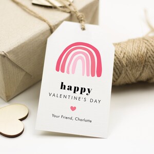 Pink Rainbow Happy Valentines Day Gift Tag, Modern 2024 Valentine's Tag ...
