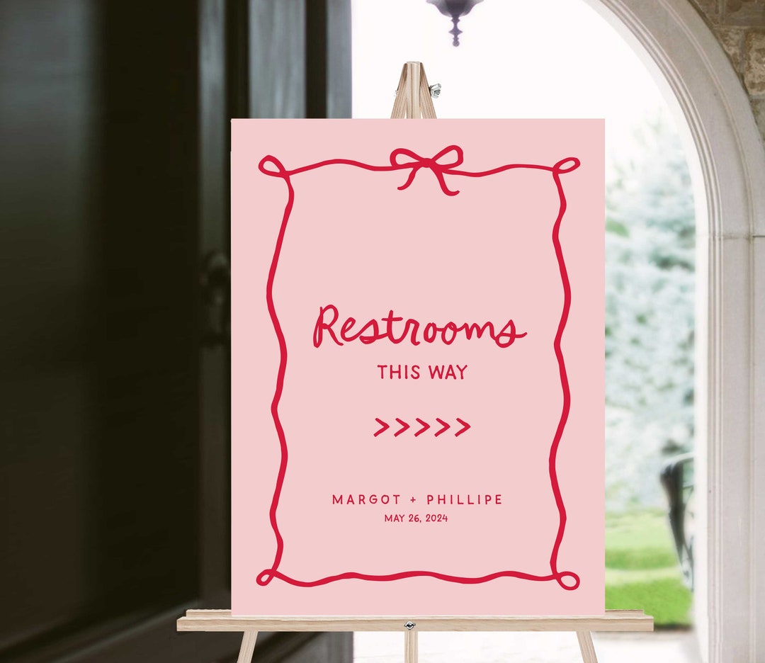 Restrooms This Way Sign, Wedding Bathrooms Directions, Coquette Bow ...
