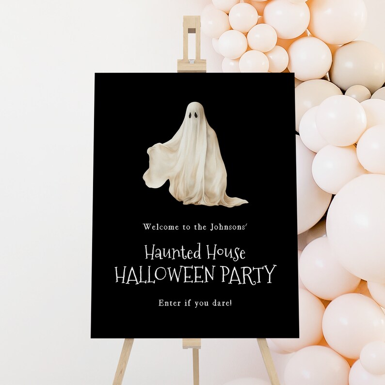 Halloween Haunted House Party Welcome Sign, Spooktacular Ghoulish Ghost ...