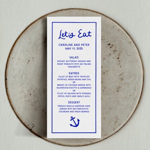 Beach Wedding Menu, Anchor Handwritten Template, Cobalt Blue ...