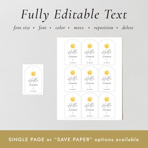 Hello Summer Gift Tags, End of School Favor Tag, Sunshine Gift Tags ...