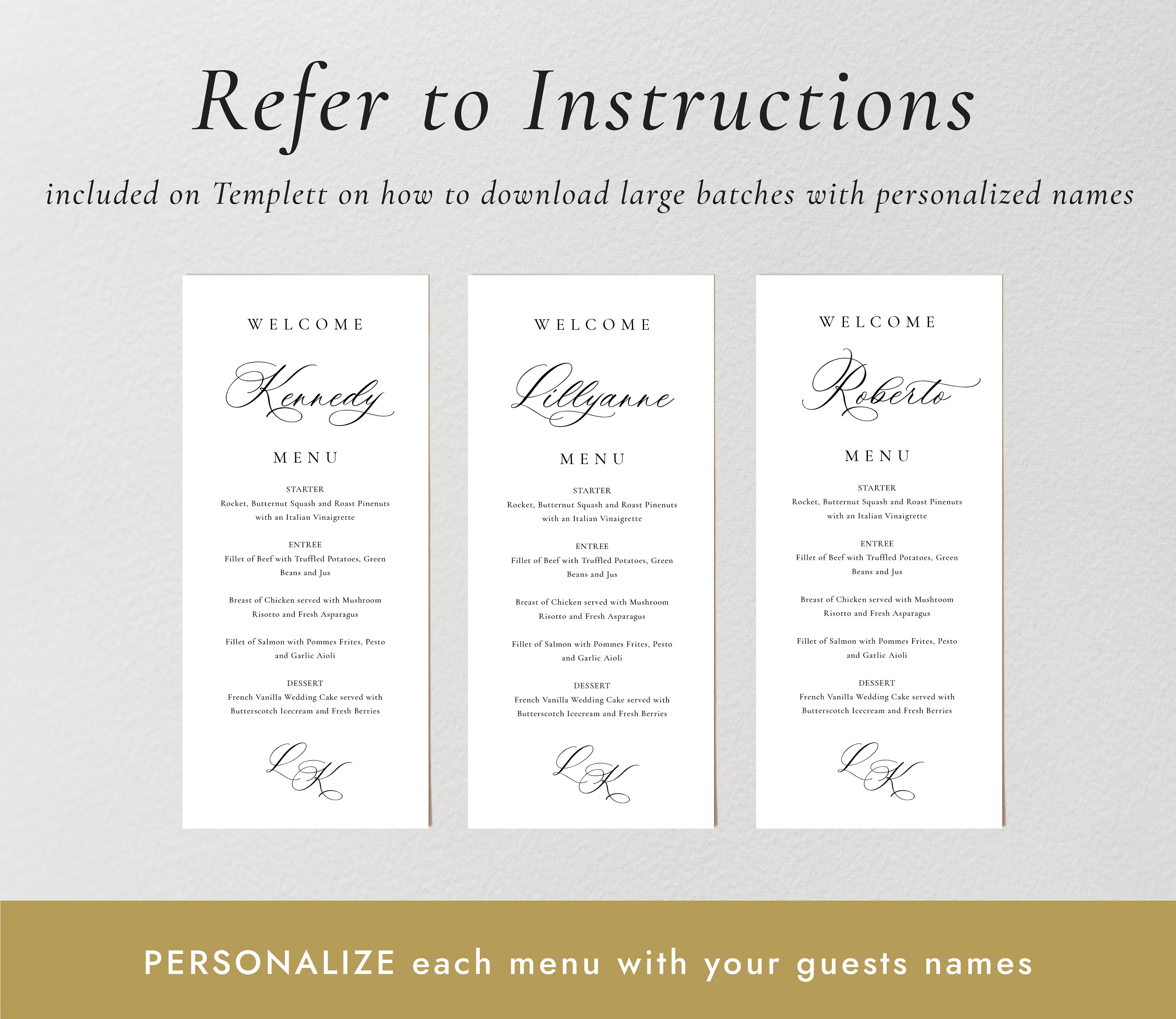 Calligraphy Monogram Guest Name Menu Template, Elegant Initials Wedding ...