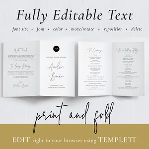 Minimalist Bi-fold Wedding Program - Folded Template for Ceremony Program, Studio Nellcote DIY ...