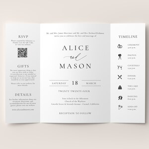 Classic Gatefold Wedding Invitation With QR Code, Elegant Minimalism ...