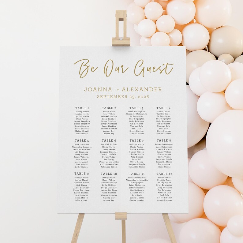 Gold Seating Chart - Be Our Guest, Printable Seating Chart, Studio ...