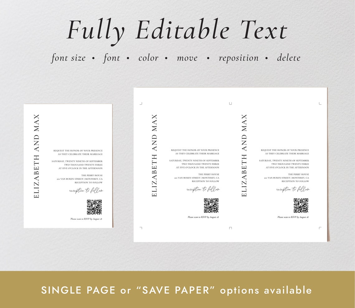 Modern QR Code Wedding Invitation Digital Rsvp Bold Luxe | Etsy
