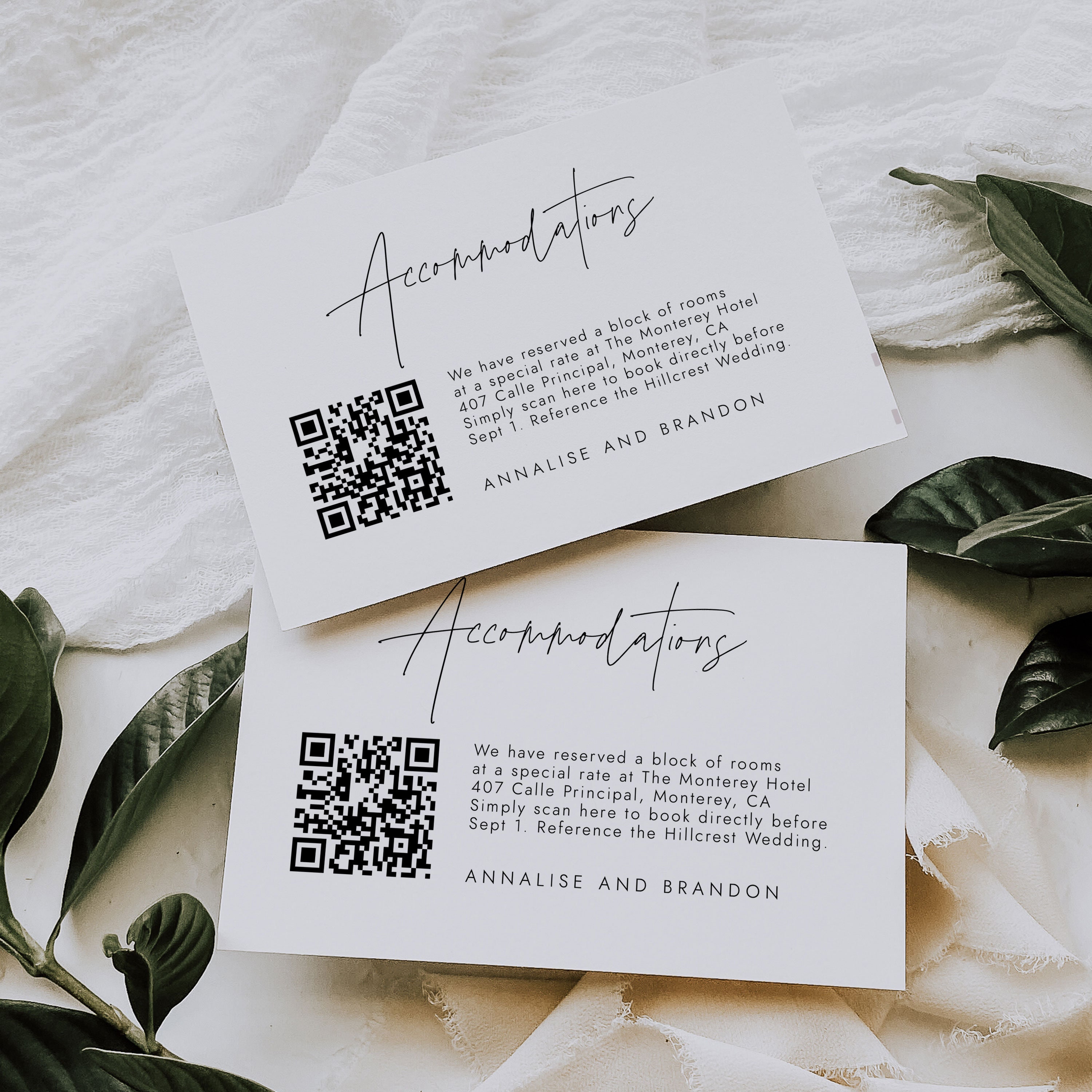 Minimalist Accommodations Card With QR Code Printable Wedding - Etsy