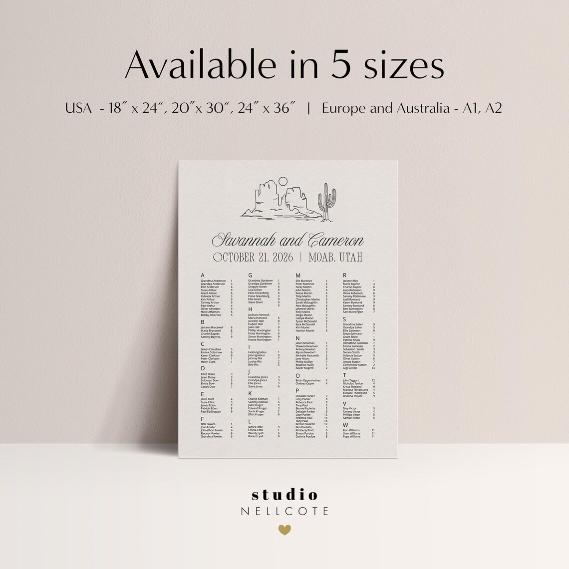 Alphabetical Seating Chart, Alphabetized Plan, Modern Western Wedding ...
