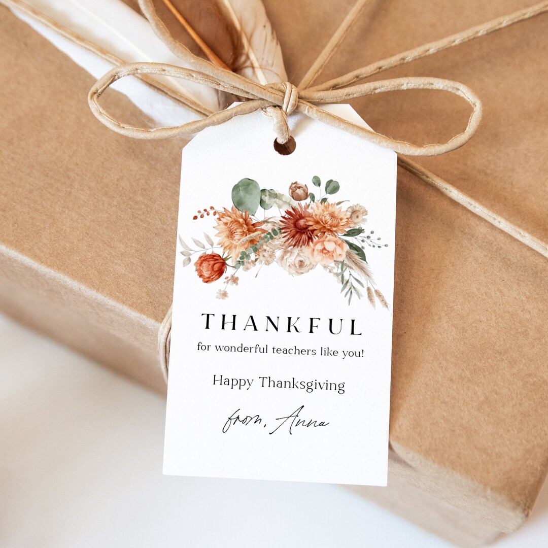 Thanksgiving Teacher Appreciation Gift Tag, Boho Florals Printable ...