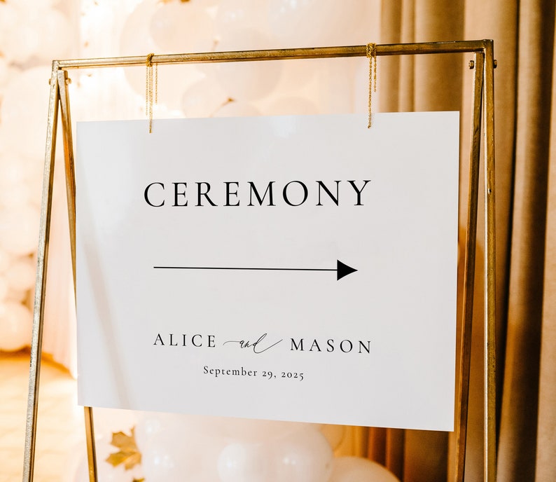 Ceremony This Way Sign, Modern Bold Wedding Ceremony Sign Printable ...