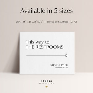 Chic Restrooms This Way Sign, Wedding Restrooms Printable, Minimalist ...