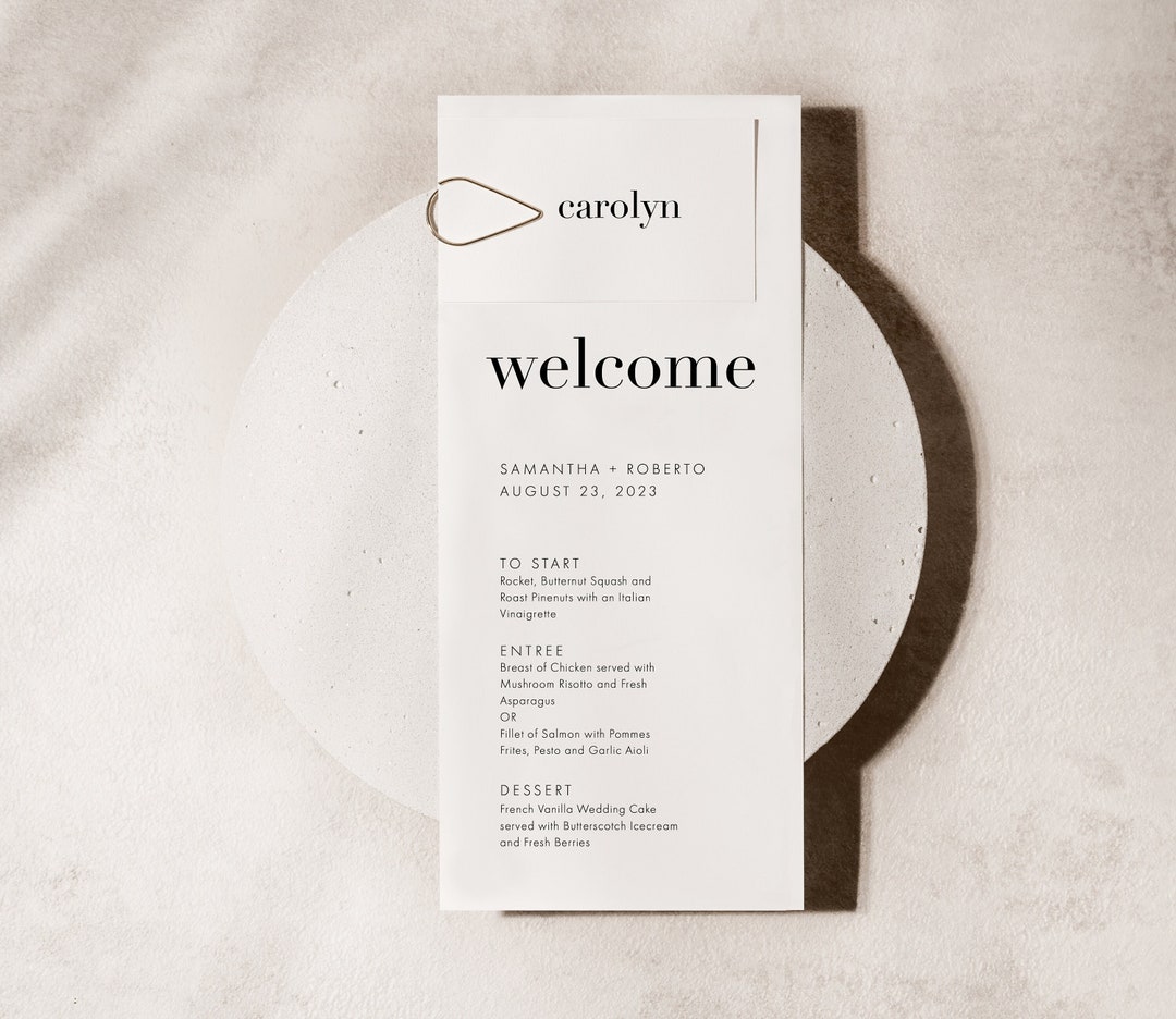 Bold Modern Menu With Name Card, Place Tag Menu, Minimalist Menu and ...