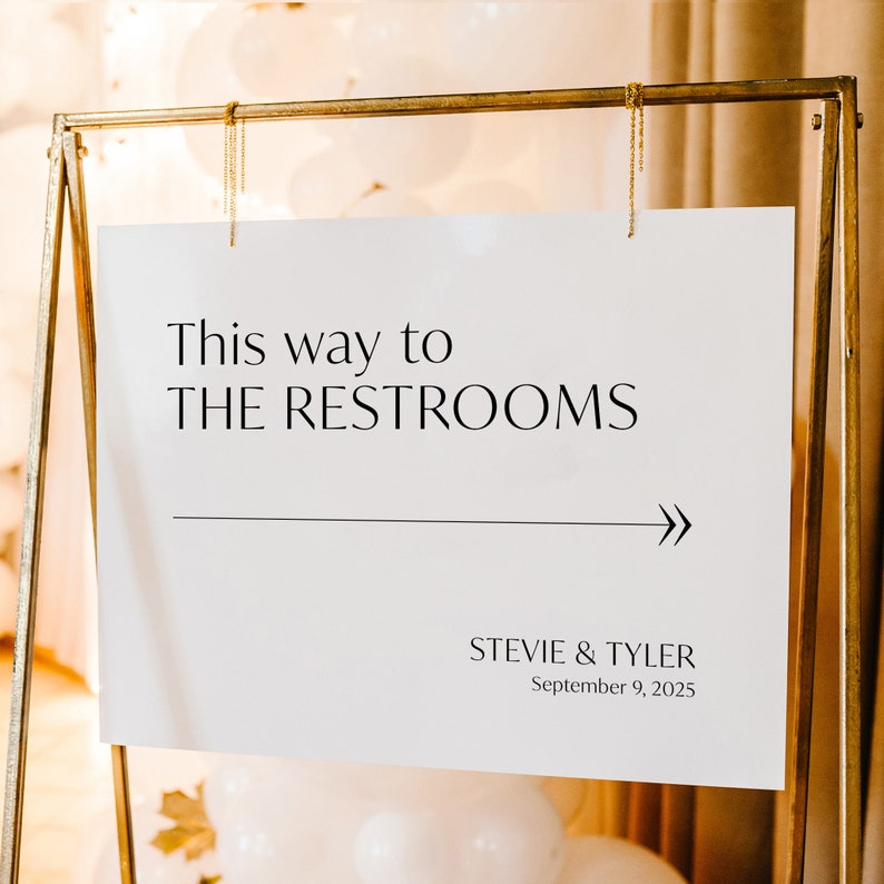 Chic Restrooms This Way Sign, Wedding Restrooms Printable, Minimalist ...