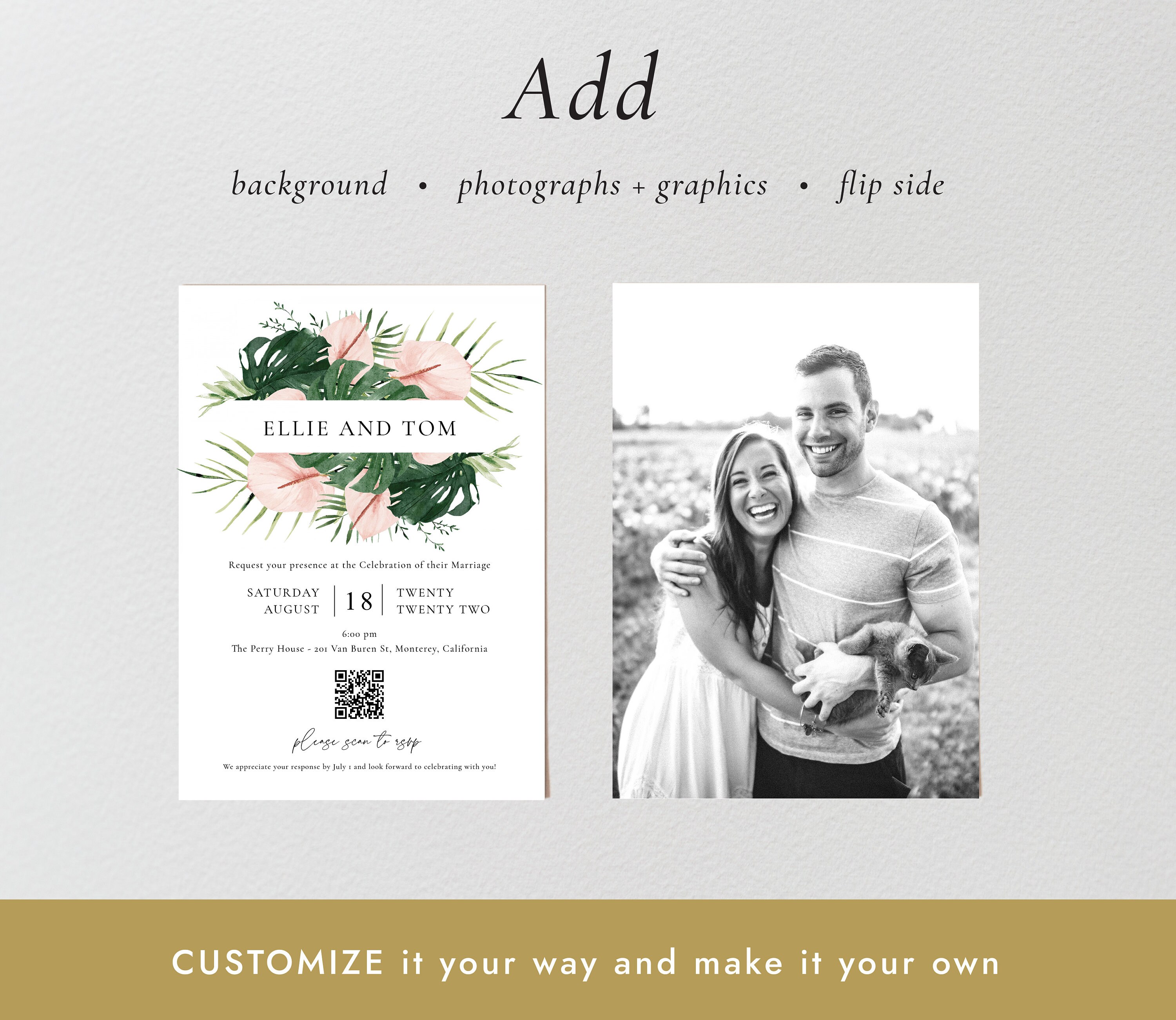 Tropical QR Code Wedding Invitation Digital Rsvp Monstera - Etsy