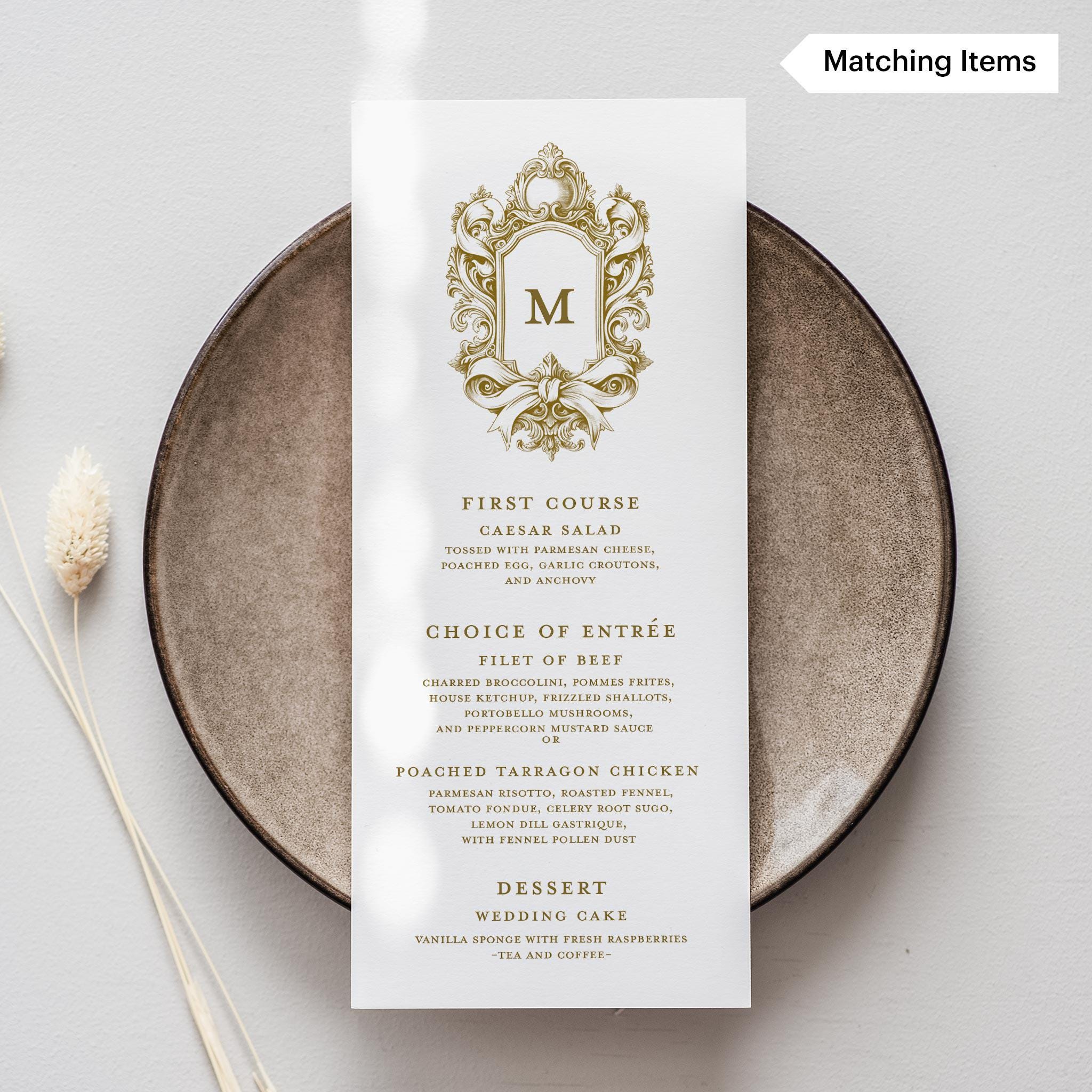 Rococo Gold Place Card, Monogram Crest Seating Name Cards, Vintage Hand ...