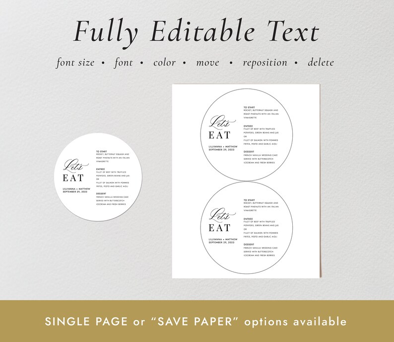 Round Menu Let's Eat Menu Circular Menu Unique Round - Etsy