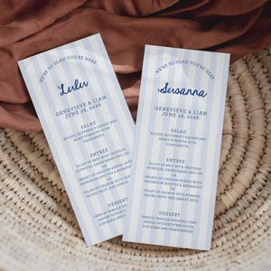 Striped Guest Name Wedding Menu Template, Preppy Stripes Handwritten ...