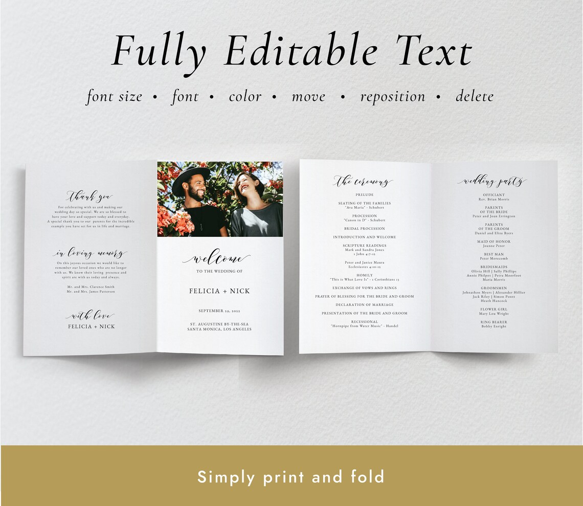 Modern Photo Foldable Wedding Program Template Minimalist - Etsy