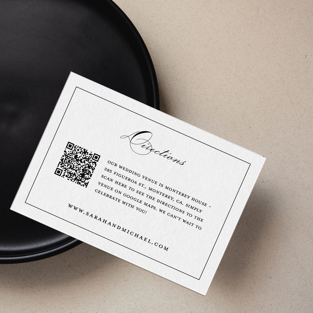 Elegant Directions Card With QR Code, Manhatten Collection Printable Location Enclosure Template ...