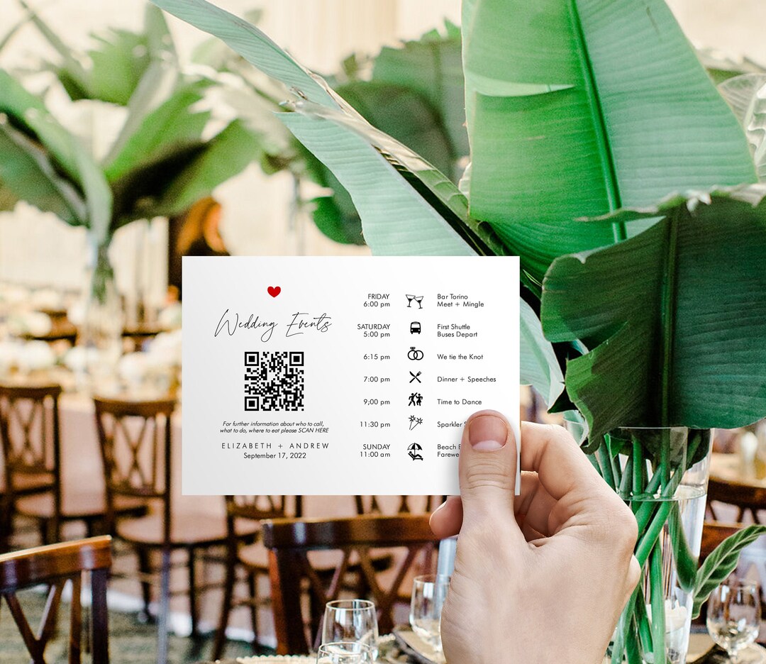 Modern Heart QR Code Wedding Weekend Events Insert Card, Love Heart ...