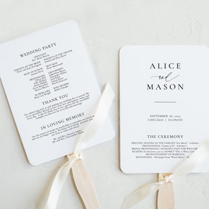Classic Minimalist Fan Program Printable, Script Ceremony Fan, Wedding ...