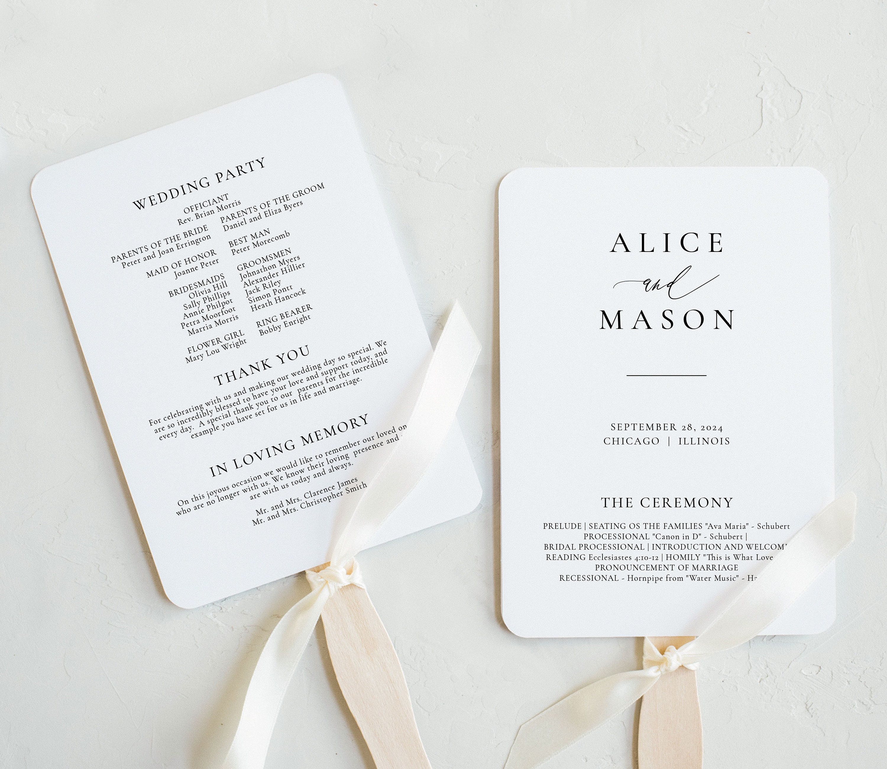 Classic Minimalist Fan Program Printable Script Ceremony Fan - Etsy