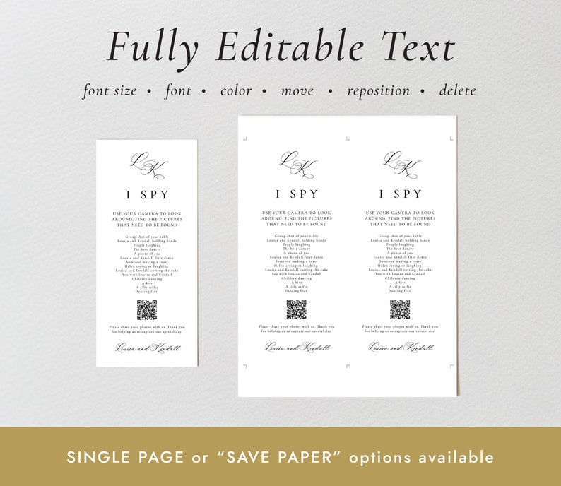 Calligraphy Monogram I Spy With QR Code Guest Photo Sharing - Etsy