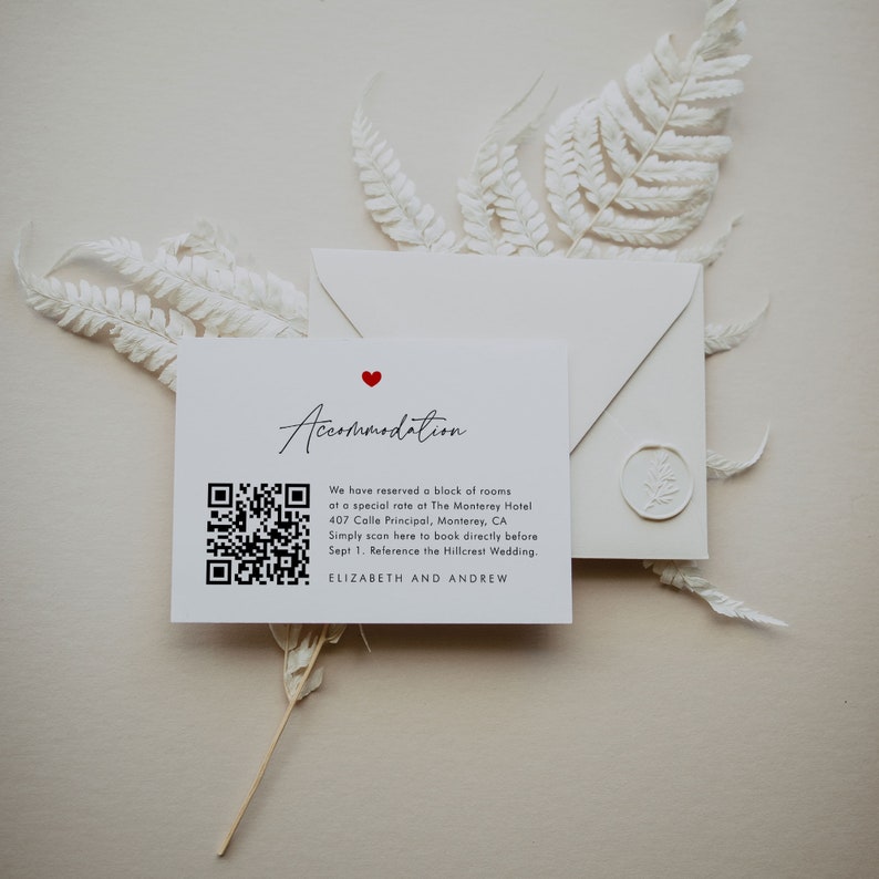 Modern Heart Accommodations Card With QR Code Wedding Hotel | Etsy